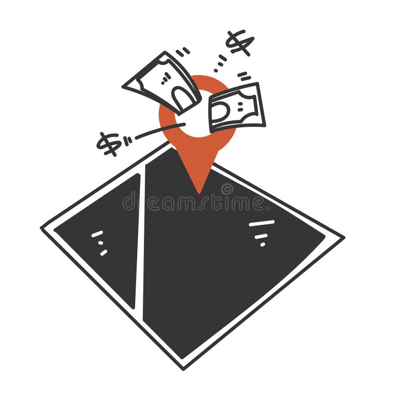 Money Come Out of Gps Map Pin Point Money Location in Doodle Style ...