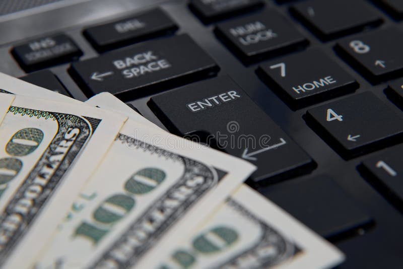Money on Computer Keyboard Close Up Stock Image - Image of european ...