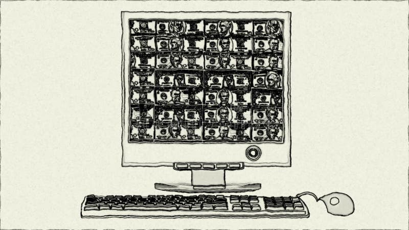Money on Computer Screen Hand Draw Animation Stock Video - Video of ...