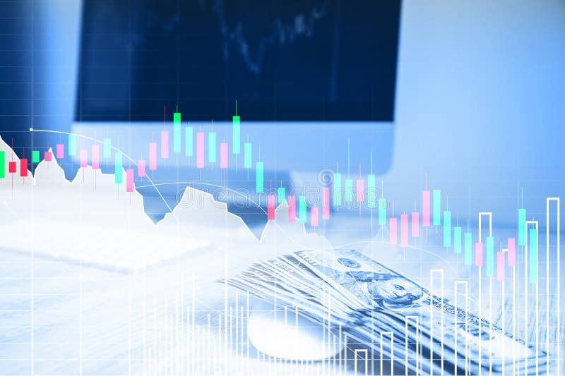 Money with Computer on Table and Graph Chart Stock Image - Image of ...