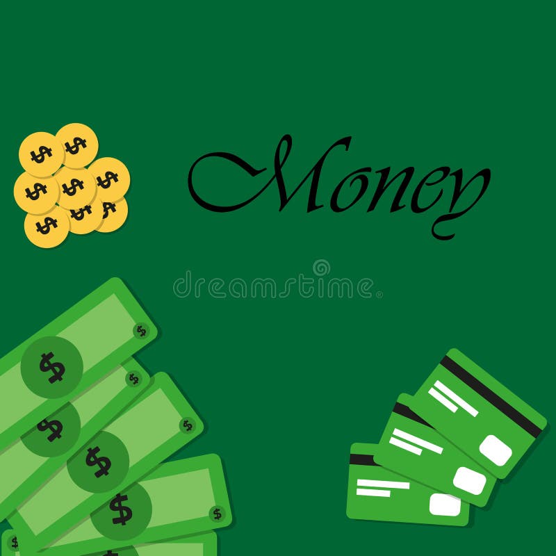 Money Concept with Coins, Banknotes and Bank Cards. Stock Vector ...
