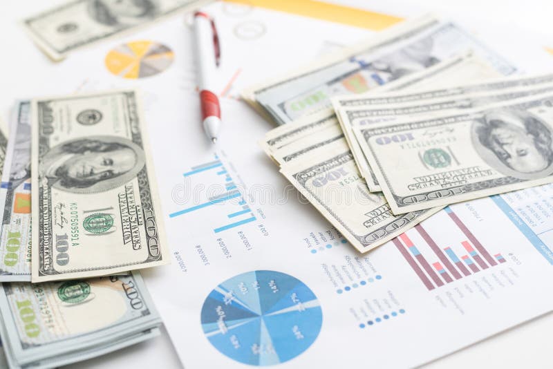 Money Concept, Graph, Chart Document and Pen on Desktop. Stock Image ...