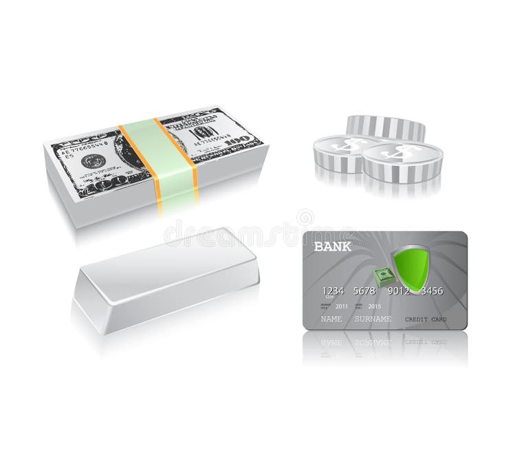 Money concept icon set stock vector. Illustration of ingot - 18483536