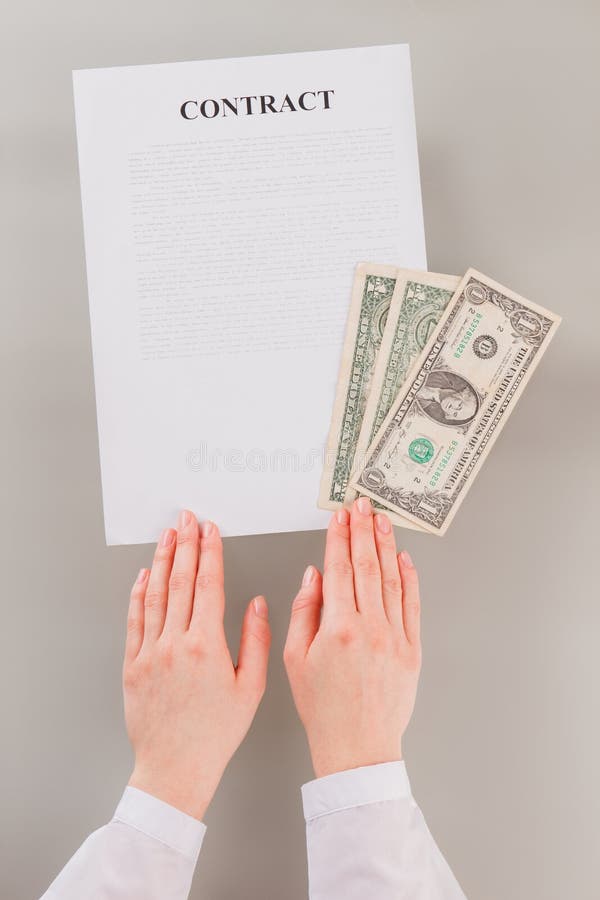 Money, Contract and Female Hands on the Table. Stock Image - Image of ...