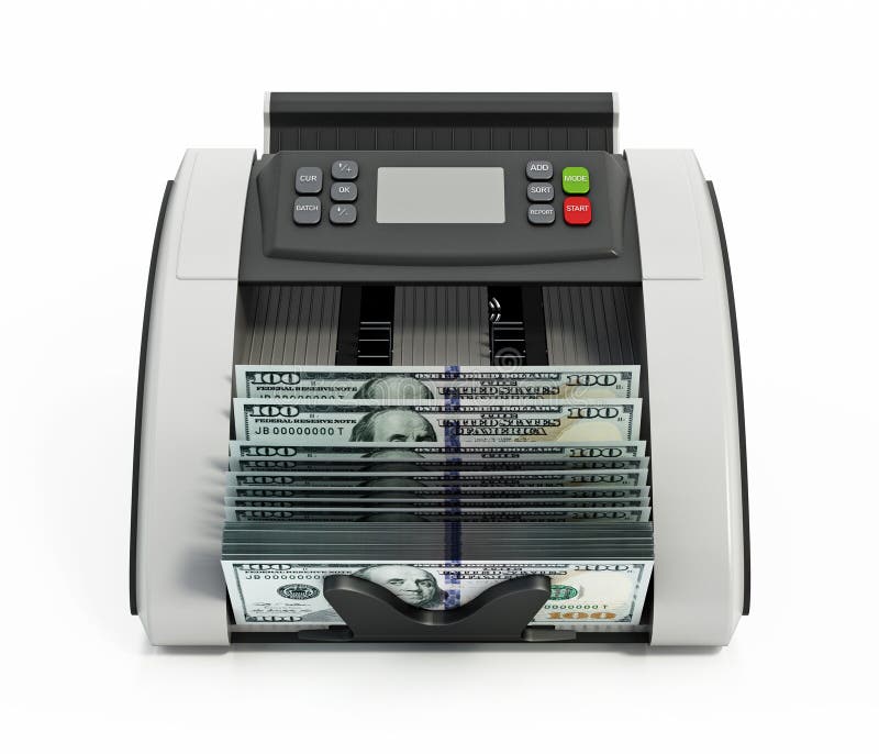Money Counter Machine with 100 Dollar Bills Isolated on White ...