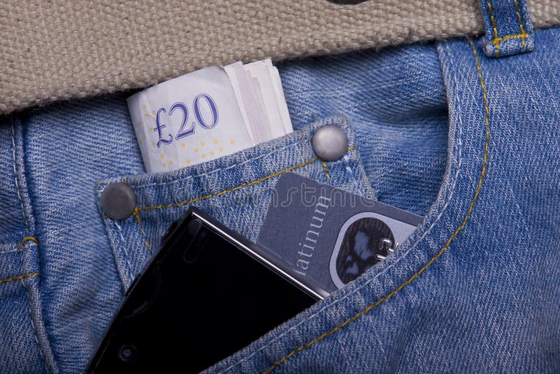 Money, Credit Card, Smartphone in a Pocket Stock Photo - Image of macro ...