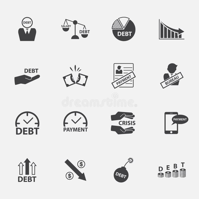 Money Crisis and Debt Icon Set Stock Vector - Illustration of graph ...