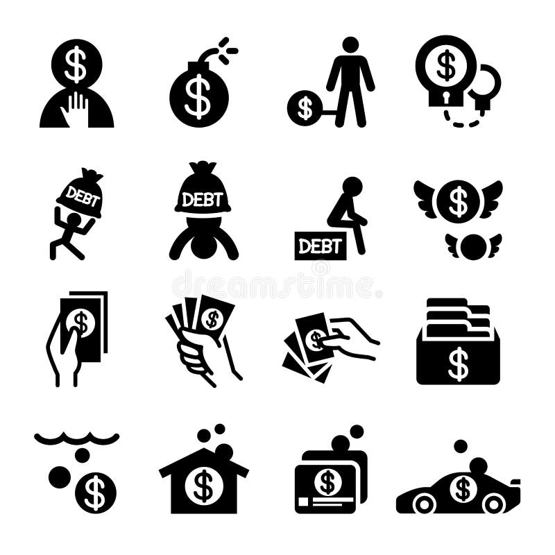 Money Crisis & Debt Icons Set Stock Illustration - Illustration of ...