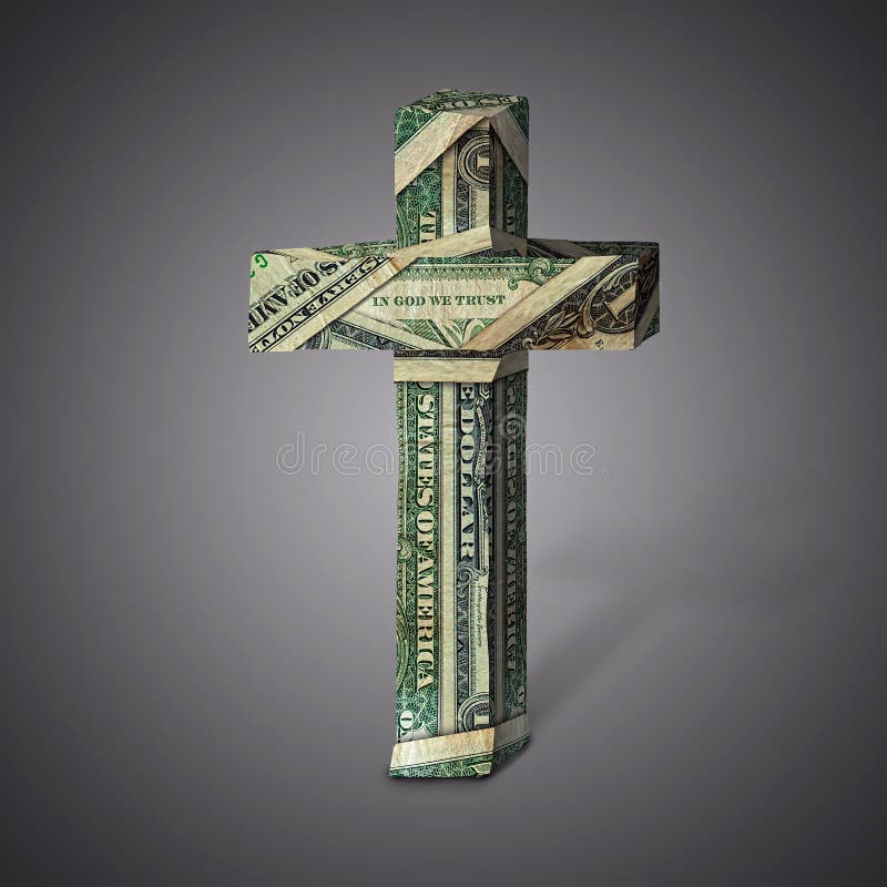 Money Origami in God we Trust CROSS Isolated Real One Dollar Bill Stock ...