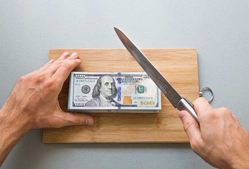 Money with a Knife. Robbery and Extortion of Money. Stock Image - Image ...