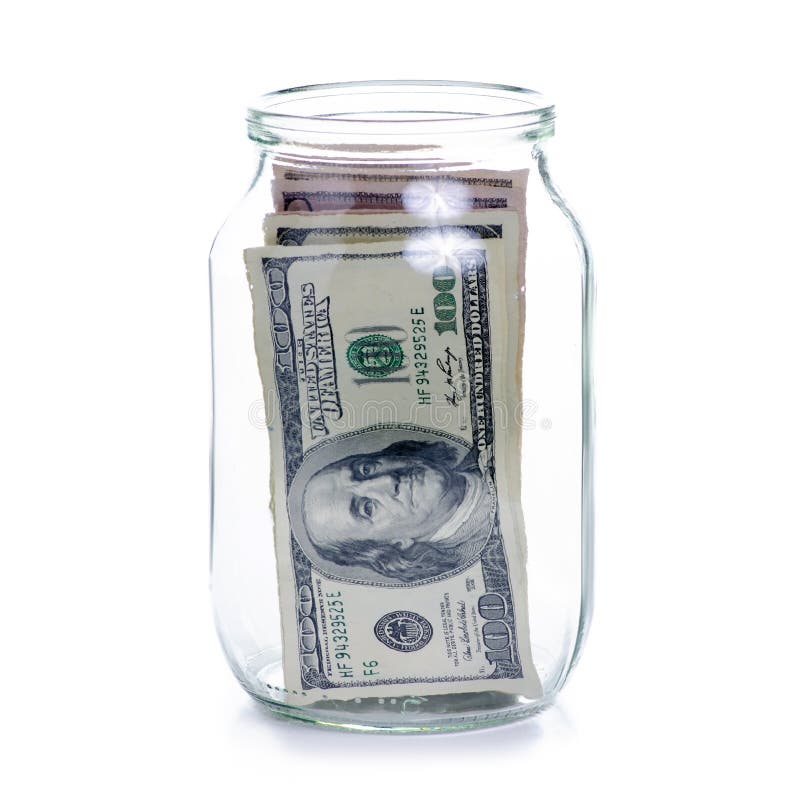 Money Dollars Bank Notes in Glass Jar Isolated Stock Image - Image of ...