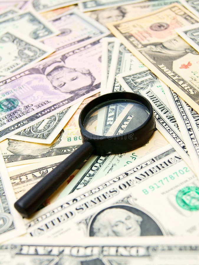 Money (dollars) and Magnifier. Stock Photo - Image of horizontal ...
