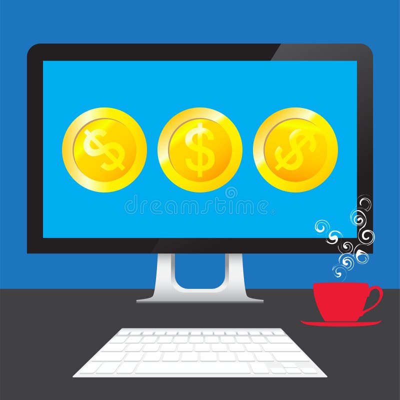 Money Dollars Online from Desktop Computer on Table Stock Vector ...