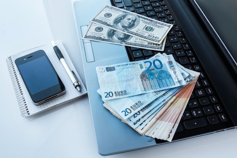 Money and Electronic Devices Stock Image - Image of laptop, cellular ...