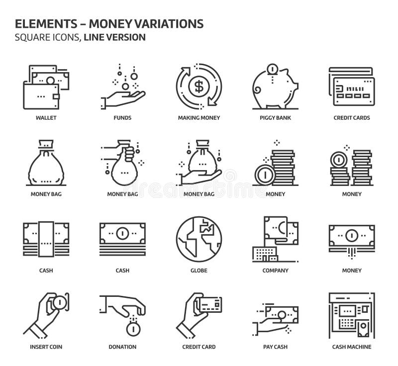 Money Elements, Square Icon Set Stock Vector - Illustration of money ...