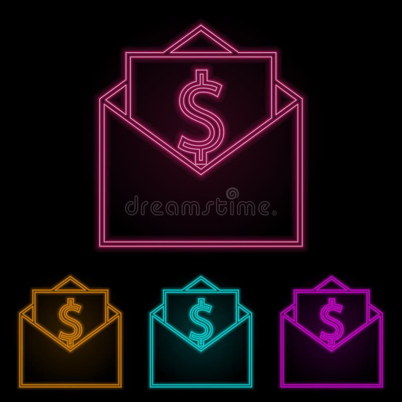 Money in an Envelope Color Neon Set. Simple Thin Line, Outline Vector ...