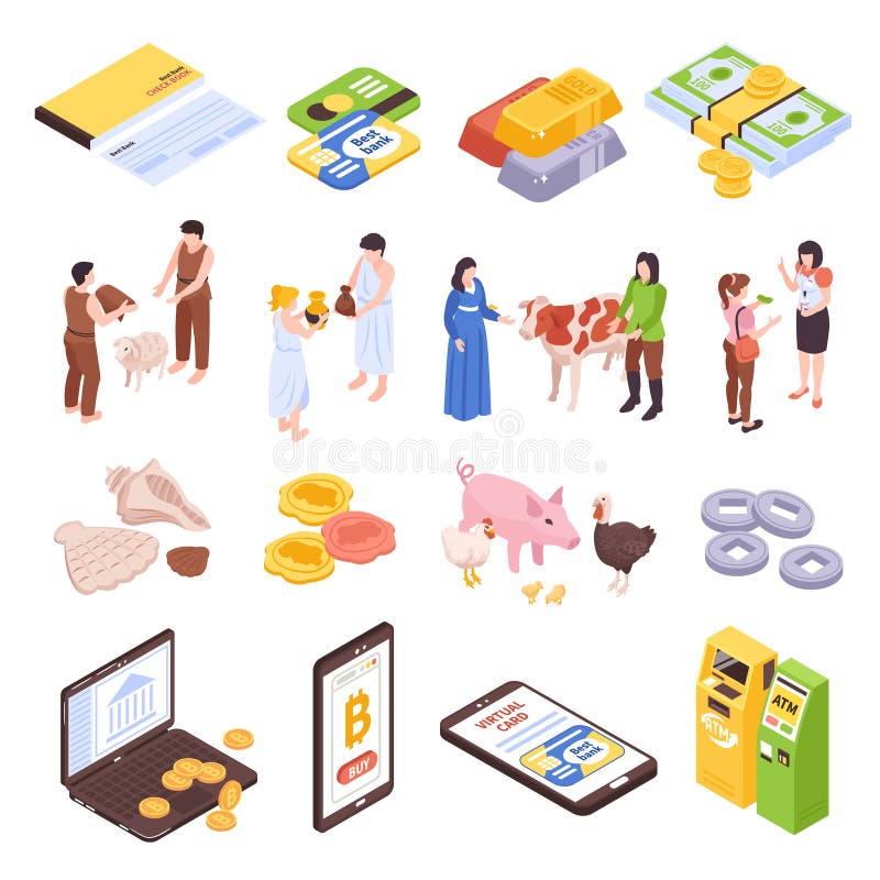 Money Evolution Icons Collection Stock Illustration - Illustration of ...