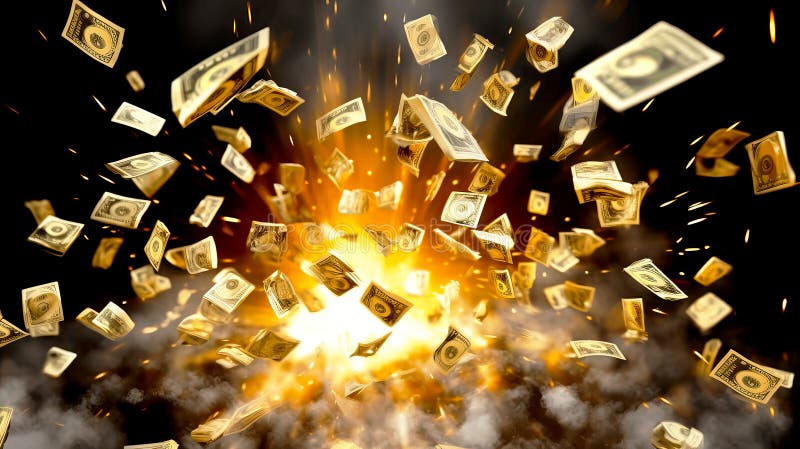 Money Explosion with Dollar Bills in Dramatic Blast Effect Stock ...