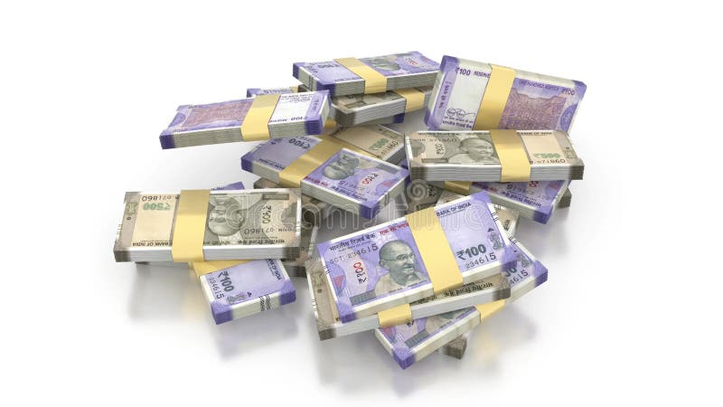Money Falling Bundles of Indian Rupee 100 and 500 Notes 3D Render Stock ...