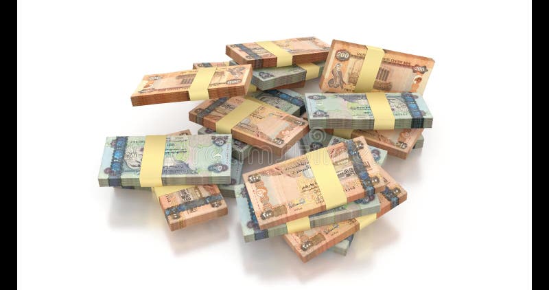 Money Falling Bundles of UAE Dirhams 500 Notes 3D Render Animation ...