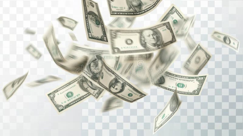 Money Falling Down Gracefully with Transparent Background and Financial ...