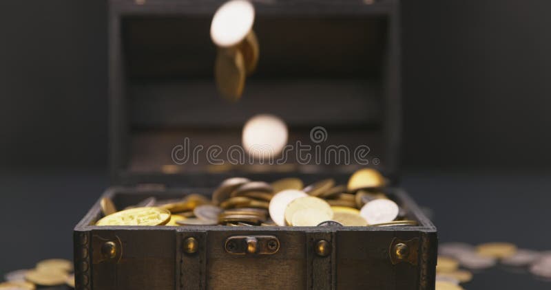 Money Falling into Treasure Chest in Slow Motion Stock Video - Video of ...