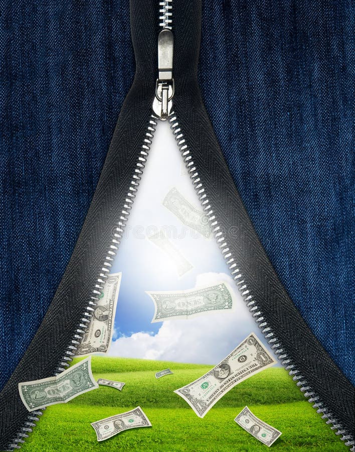 Money Falling from Unzipped Zipper Stock Photo - Image of cash, jackpot ...