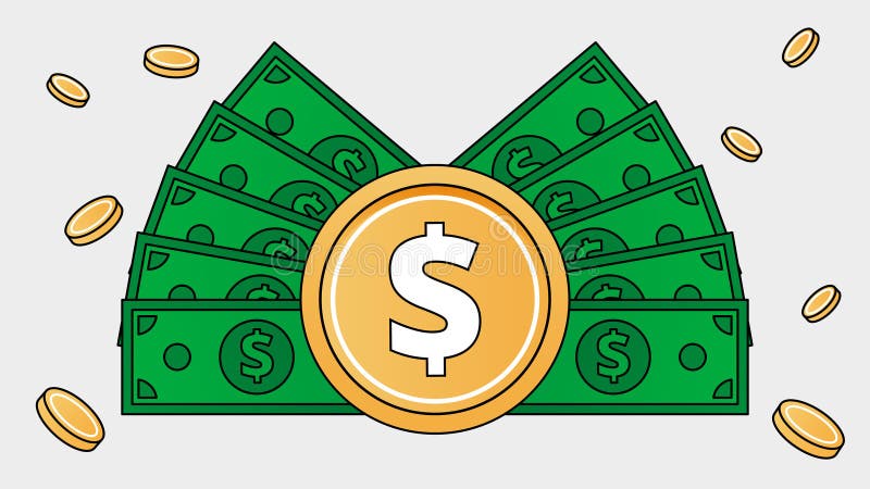 Money Fan with Dollar Bills and Coin Icon Stock Vector - Illustration ...