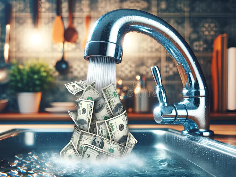 Money Flowing from an Open Tap, Saving Water Stock Illustration ...