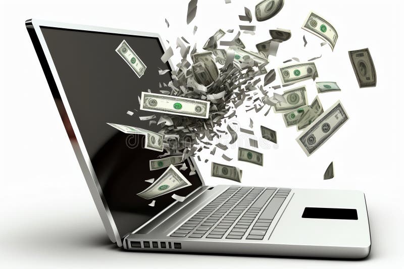 Money Flying from Laptop. Make Money on the Internet Stock Photo ...