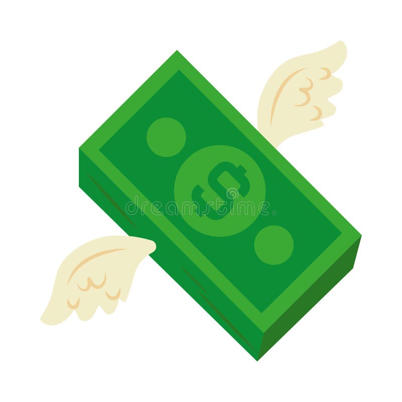 Money Flying Tilted Note with Wings Currency Vector Stock Illustration ...