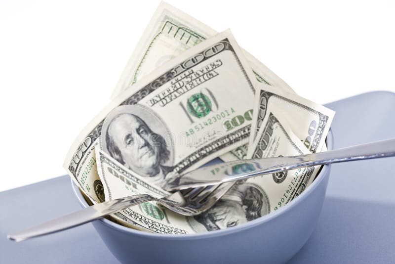 Money food stock photo. Image of fork, dollar, cash, bowl - 17404040