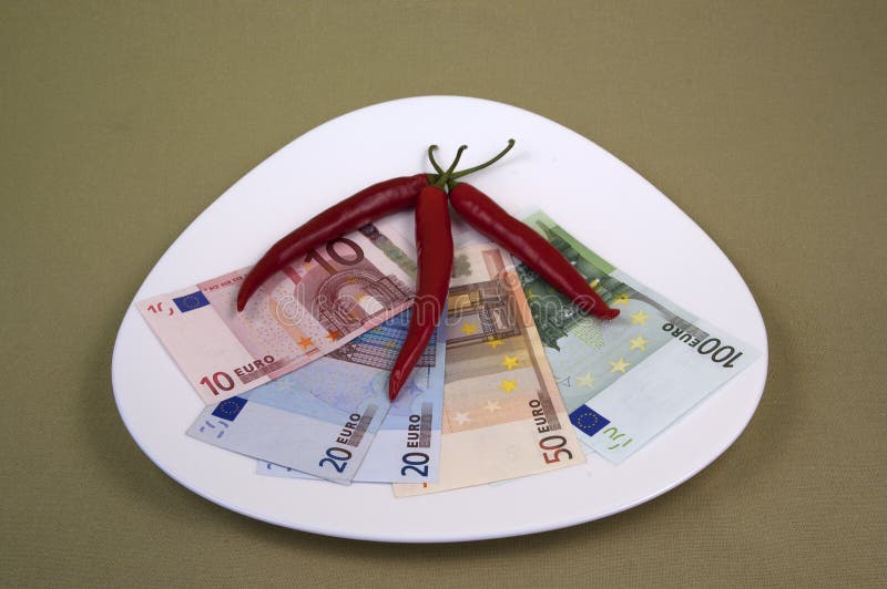 Money and the Food on the Plate, Image 16 Stock Photo - Image of ...