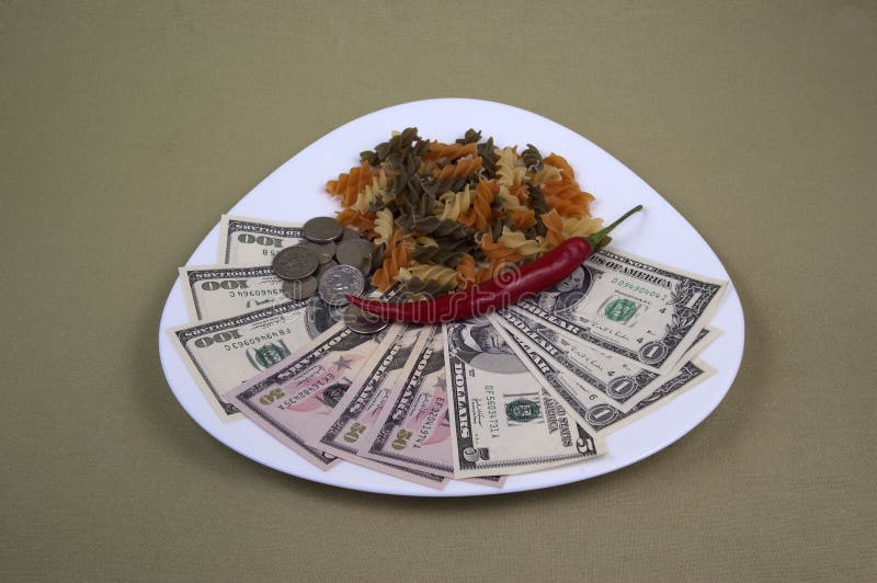 Money and the Food on the Plate, Image 15 Stock Image - Image of ...