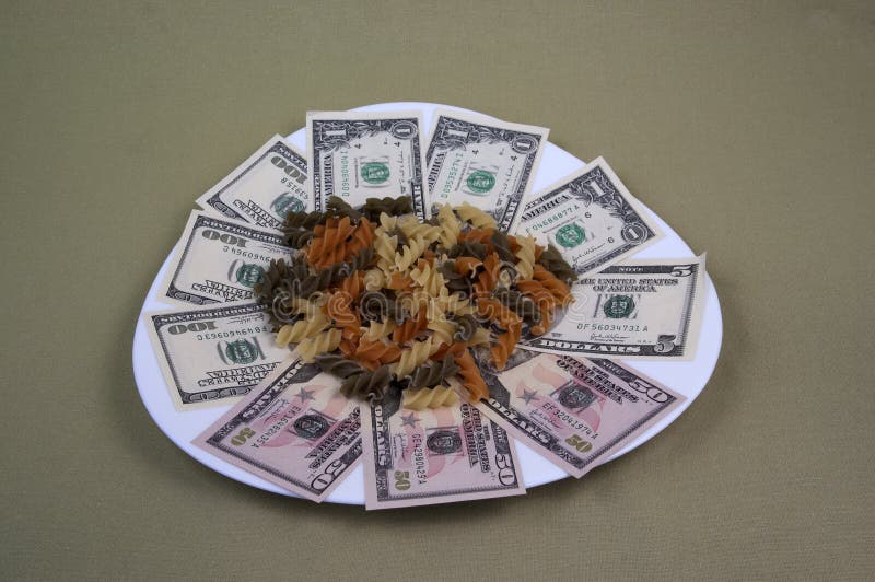 Money and the Food on the Plate, Image 14 Stock Image - Image of ...