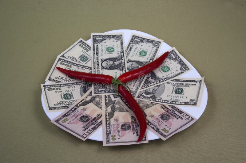 Money and the Food on the Plate, Image 1 Stock Photo - Image of money ...