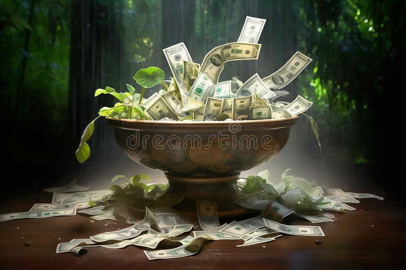 Money Fountain with Falling Paper Money Stock Illustration ...