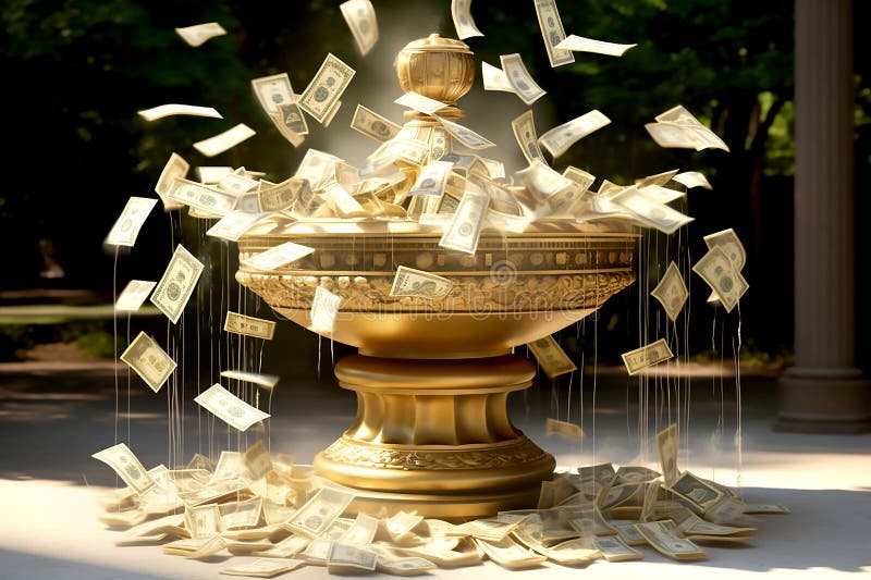 Money Fountain with Falling Paper Money Stock Illustration ...