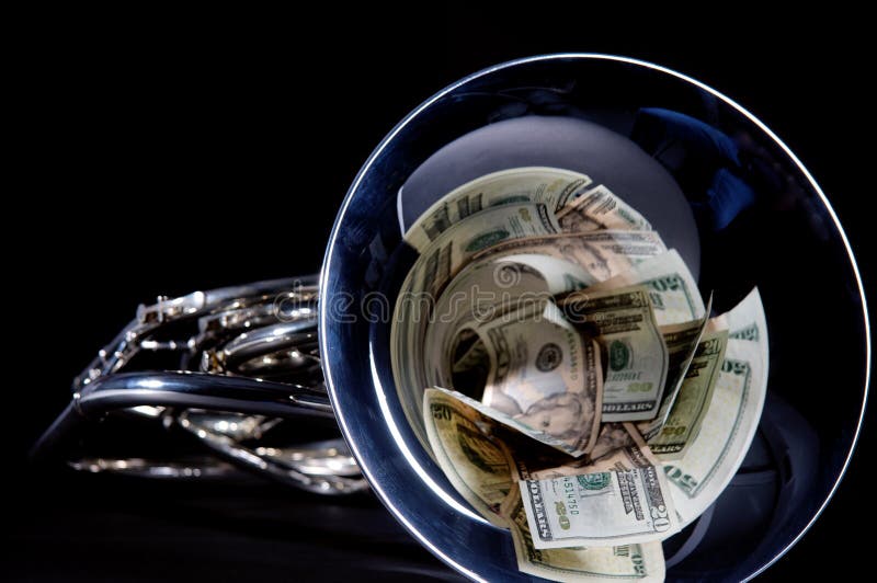 Money in French Horn Bell stock image. Image of trumpet - 7438357