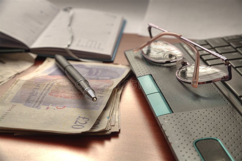 Money, Glasses Pen and Laptop. Stock Photo - Image of finance, exchange ...