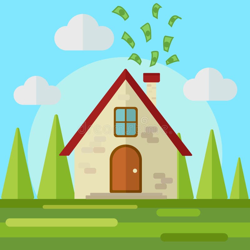 Money Go To Home Flat Style Vector Stock Vector - Illustration of house ...