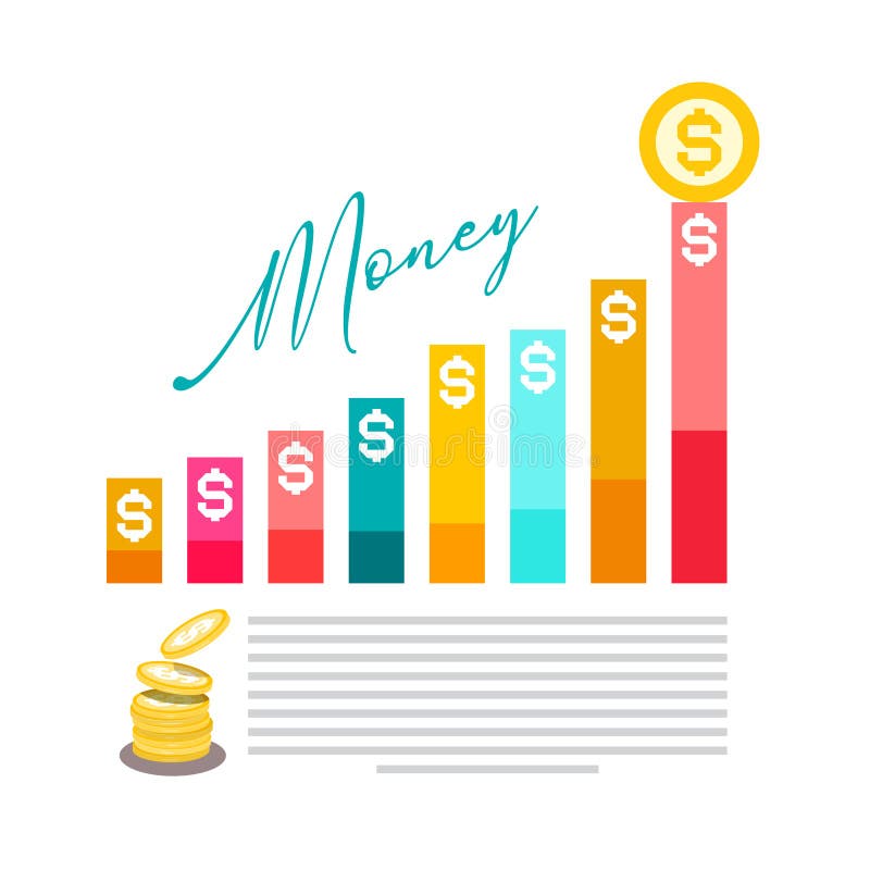 Money Graph with Dollar Symbol, Coins and Sample Text Stock Vector ...