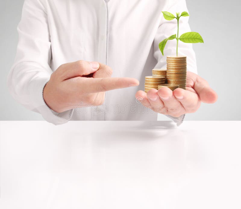 Money Growing from Coins in Hand Stock Photo - Image of economic ...