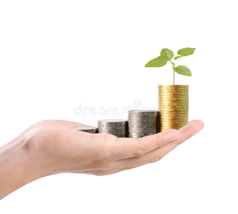 Money Growing from Coins in Hand Stock Image - Image of heap ...