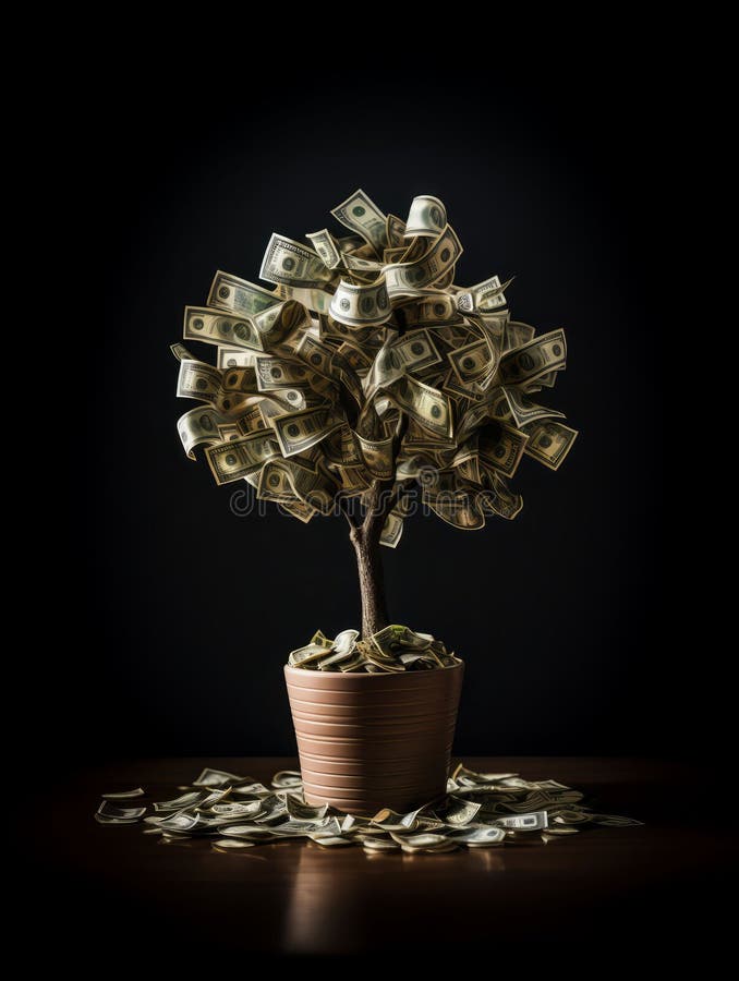 Money Growing on a Potted Tree. AI-generated Stock Illustration ...