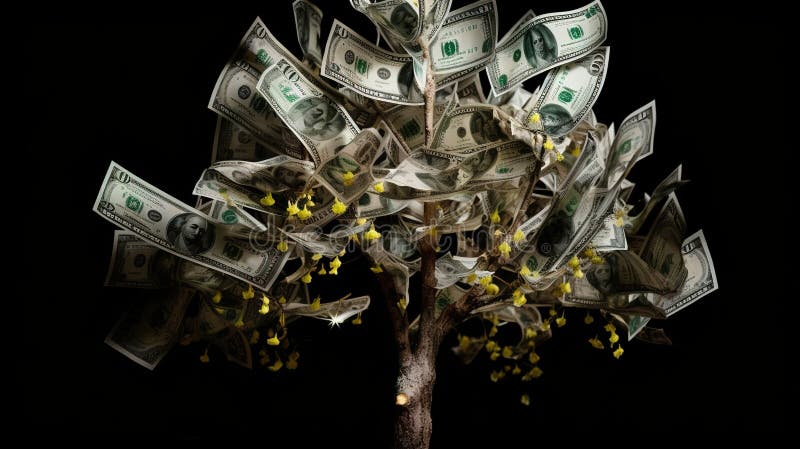 Money Grows on the Money Tree on a Black Background. Stock Illustration ...