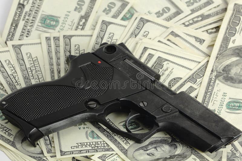 Money and gun stock image. Image of hundreds, cash, pistol - 17339393