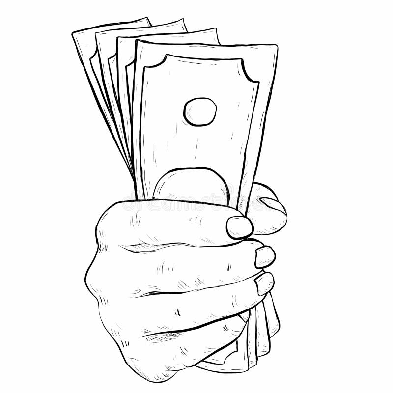Money Hand Drawn in Hand. Isolated Stock Vector - Illustration of green ...