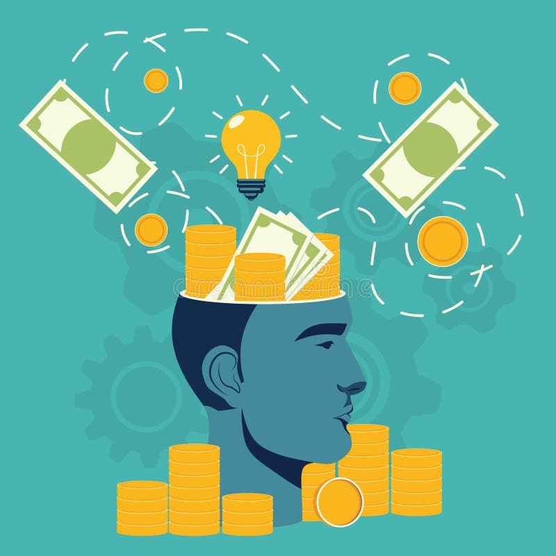 Money in human head stock vector. Illustration of head - 303486469