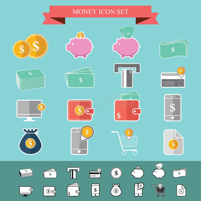 Money Icon Set Dollar Flat Design Stock Vector - Illustration of wealth ...